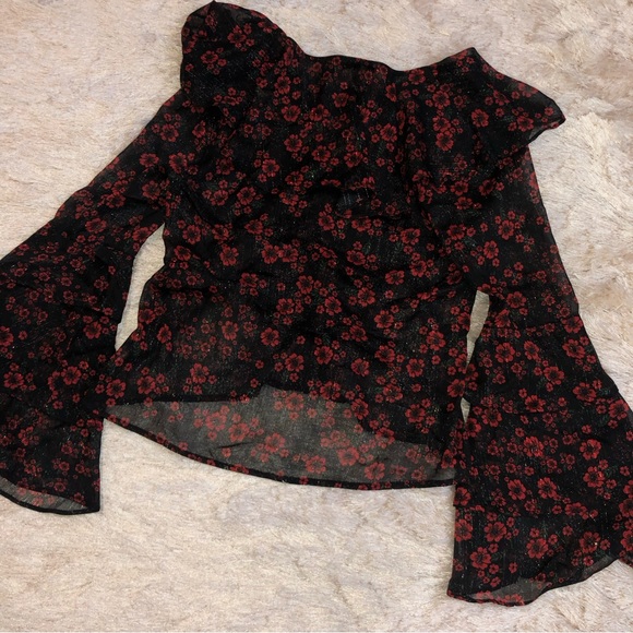 Endless Rose | Tops | Endless Rose Tiered Bell Sleeve Sheer Floral Top ...